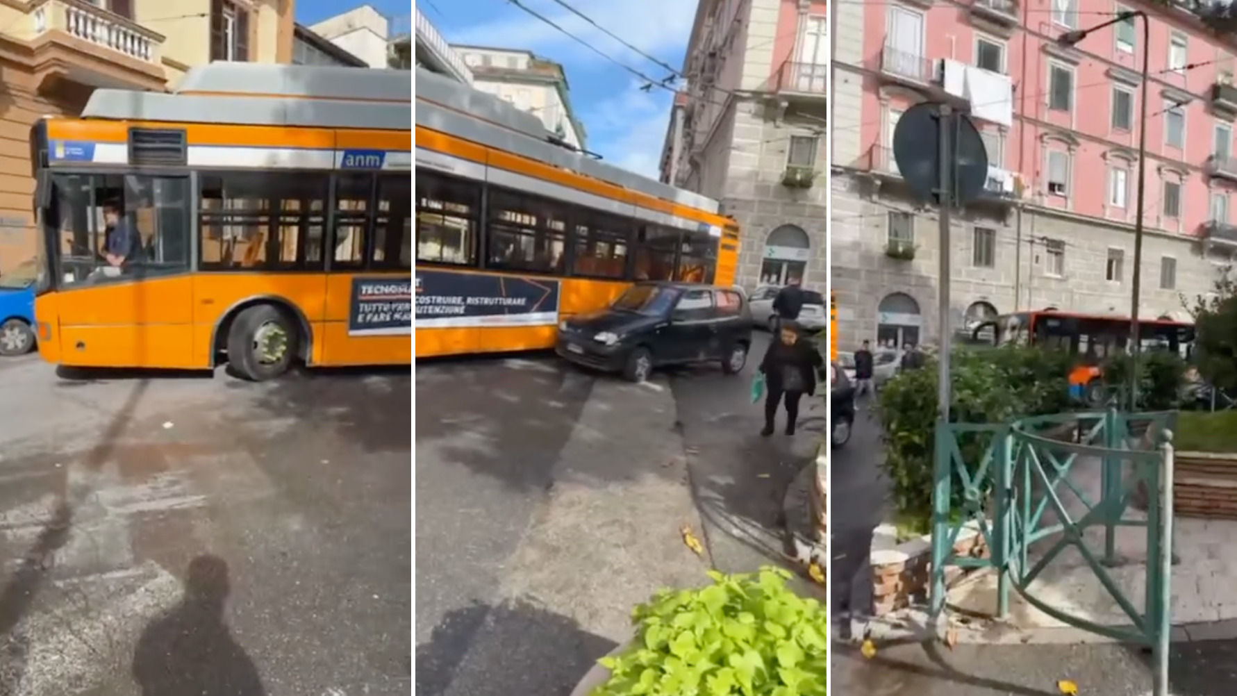 Napoli, auto parcheggia in mezzo alla strada: bus incastrato