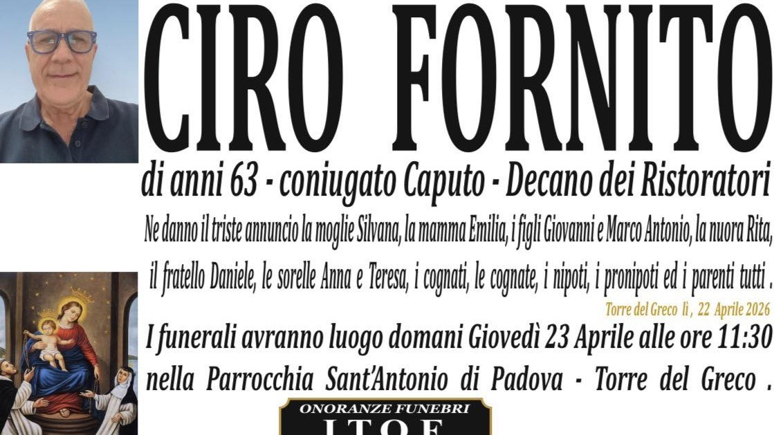 Torre del Greco, è morto Ciro Fornito: decano dei ristoratori